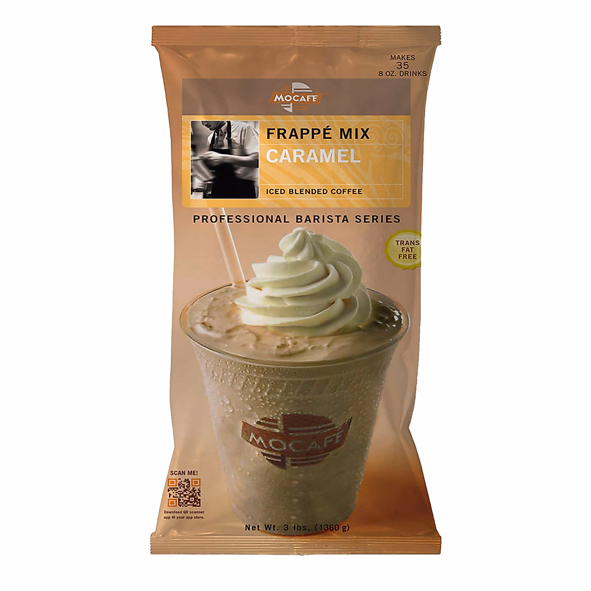 MOCAFE Caramel Blended Ice Coffee Mix, Instant latte frappe powder, 3lb bulk bag