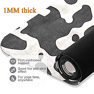 GOODOLD Cow Texture Black Yoga Mat, 71 x 26 Inch Non-slip Yoga Mats Folding Travel Exercise Mat Indoor Outdoor Gym Pilates with Storage Bag for Women Men