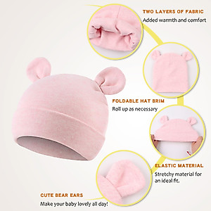 Cotton Newborn Baby Girls Hat Spring Newborn Boys Hat Cute Rabbit Infant Beanie (White+Pink+Khaki(Premiee/Newborn))