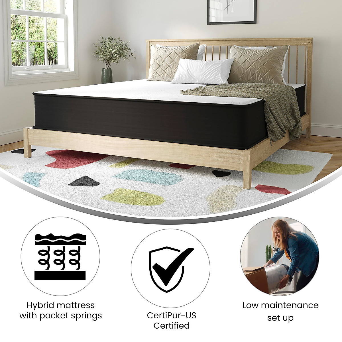 Flash Furniture Dream 12" Hybrid Spring and Foam Mattress in a Box, High Density Foam and Spring Hybrid Mattress, King
