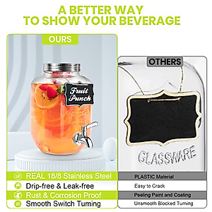 Wanik 1 Gallon Glass Drink Dispensers for Parties - Set of 2 Glass Jar Beverage Dispenser With Leak-Free Spigot, Water Dispenser Countertop for Weddings, Sun Tea Jar, Punch, Lemonade & Juice Dispenser