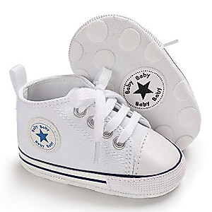 KIDSUN Tutoo Unisex Baby Boys Girls High Top Sneaker Soft Anti-Slip Sole Newborn Infant First Walkers Canvas Denim Shoes