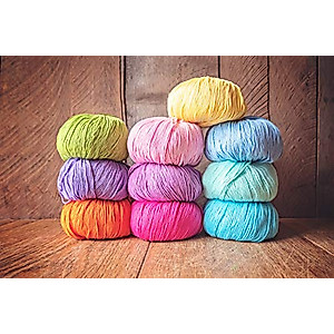 Studio Sam Pure Cotton Yarn Set for Knitting and Crochet. Pack of 10 Skeins, Total 1850 Yards. Great for Baby Blankets and Clothes. Boho Brights Collection.