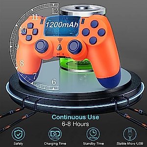 YU33 2 Pack Controllers for PS4 Controller with Charging Station, Remote Work with Playstation 4 Controller with Fast Charging Dock for PS4/PS5, Game Control for PS4 Orange&Purple&Charger