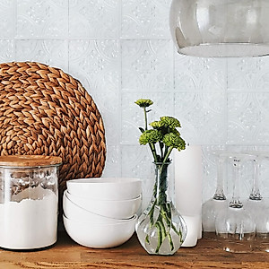 RoomMates TIL5014FLT Bright White Tin Tile Peel and Stick Backsplash