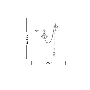 Planet CZ Moon Star Ear Cuff Wrap Clip On Clawler Climber Hoop 925 Sterling Silver Stud Chain Threader Tassel Asymmetric Earrings for Women Cute Hypoallergenic Gifts Daughter Bff (silver)