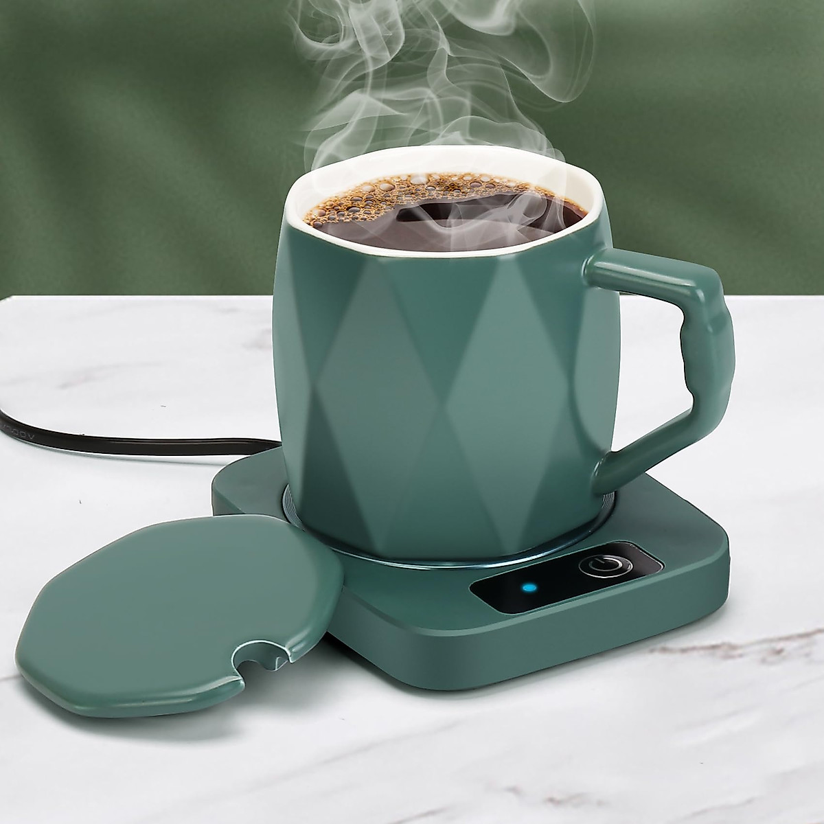 Coffee Warmer with Ceramic Mug, Electric Coffee Warmer for Desk Home Office, 131℉ Temperature Control, 16 Watt, Smart Coffee Cup Warmer for Heating Coffee, Milk, Tea