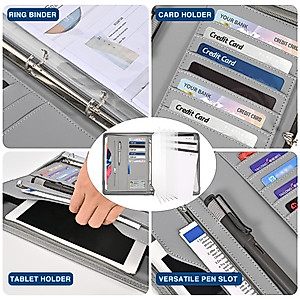 Sbrinnaliao 3-Ring Padfolio Portfolio Binder Organizer,PU Leather Folder Binder Business Planner Notebook Zippered Portfolio for Women/Men with Document Sleeve,Letter/A4 Size Clipboard