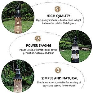 Cabilock LED Rotating Lighthouse Solar Beacon Tower Lamp Water Resistant Lighthouse Light Ornament for Garden Yard Outdoor Decor