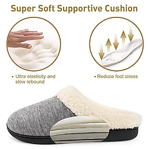 Wishcotton Women's Lamb-rub Sherpa House Slippers Memory Foam Indoor Outdoor, Grey, 8-9 US