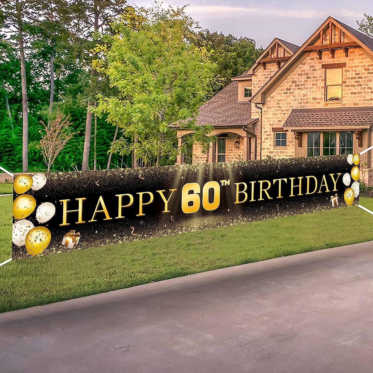 TZSS Large Happy 60th Birthday Banner, Happy 60th Birthday Decorations Yard Signs, 60th Birthday Indoor Outdoor Party Decorations (118" X 20")