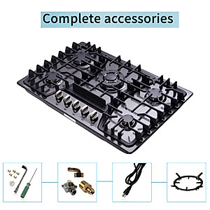 Anlyter 30 Inch Gas Cooktop, 5 Burners Built-in Gas Stovetop Stainless Steel LPG/NG Convertible Gas Stove Dual Fuel Sealed Gas Hob - Black