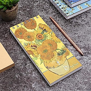 The Gifted Stationery 3-Pack Vincent Van Gogh Designs Spiral Memo Notepads with Hard Cover & Lined Paper, 8.4 inches Long x 3.75 inches