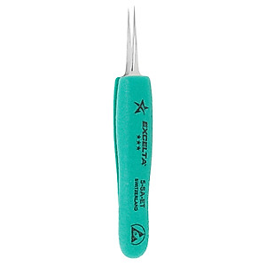 Excelta 5-SA-ET Straight Tapered Ultra-Fine Pointed Tweezers, 4.75 Inch, Ergo-Tweeze Soft Cushioned Grips, Made of Neverust Stainless Steel, Ideal for Microscopy, Professional