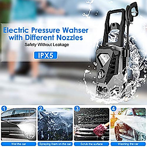 Electric Pressure Washer 1800W Power Washer with 5 Nozzles, Hose Reel, High Pressure Cleaner for Fences,Patios,Garden (Wisdom Grey)