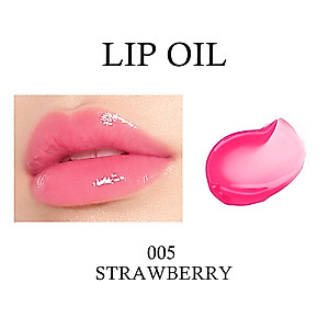 KYDA Hydrating Lip Glow Oil, Moisturizing Lip Oil Glossy Transparent Plumping Lip Gloss, Tinted Lip Oil for Lip Care and Dry Lips-Strawberry