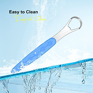 AMMON Tongue Scraper Stainless Steel Toungescrapper Tongue Cleaner Scraper for Adults and Kids Metal Tongue scrapers for Fresh Breath and Clean Mouth Reduce Bad Breath Maintain Oral Hygiene（Blue）