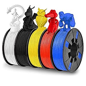 5 Pack PLA 3D Printer Filament, HommyPrefer 1.75mm 250G PLA Pure 3D Printing Filament 1250G in Total, Dimensional Accuracy +/- 0.02mm, 5 Colors 3D Printing PLA Filament Bundle Fit Most 3D Printer