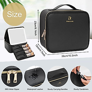 Large Makeup Case Makeup Bag Organizer Large Professional Makeup Bag Waterproof Travel Cosmetic Case with Removable Dividers, Shoulder Strap and Fixing Strap Black (Large, Marble Black)