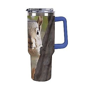 LLUTSNTH 40 Oz Vacuum Tumbler with Deep Blue Handle Leakproof Insulated Tumbler Squirrel in The Tree Stainless Steel Travel Mug with Lid And Straw Coffee Cup Cute Water Bottles Cup Holder Friendly