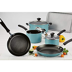 Farberware Cookstart DiamondMax Nonstick Cookware/Pots and Pans Set, Dishwasher Safe, Includes Baking Pan and Cooking Tools, 15 Piece - Aqua