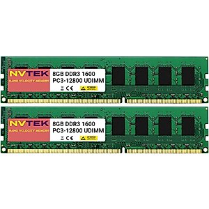 NVTEK 16GB (2X8GB) DDR3 1600MHZ PC3-12800 UDIMM 2Rx8 1.35V 240-PIN Non-ECC Unbuffered Desktop PC Computer Memory KIT