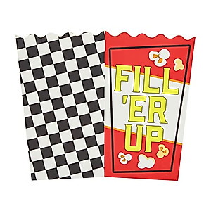 50 Pack Race Car Popcorn Boxes for Birthday Decorations, Checkered Flag 20 oz Buckets for Party Supplies (3 x 6 In)