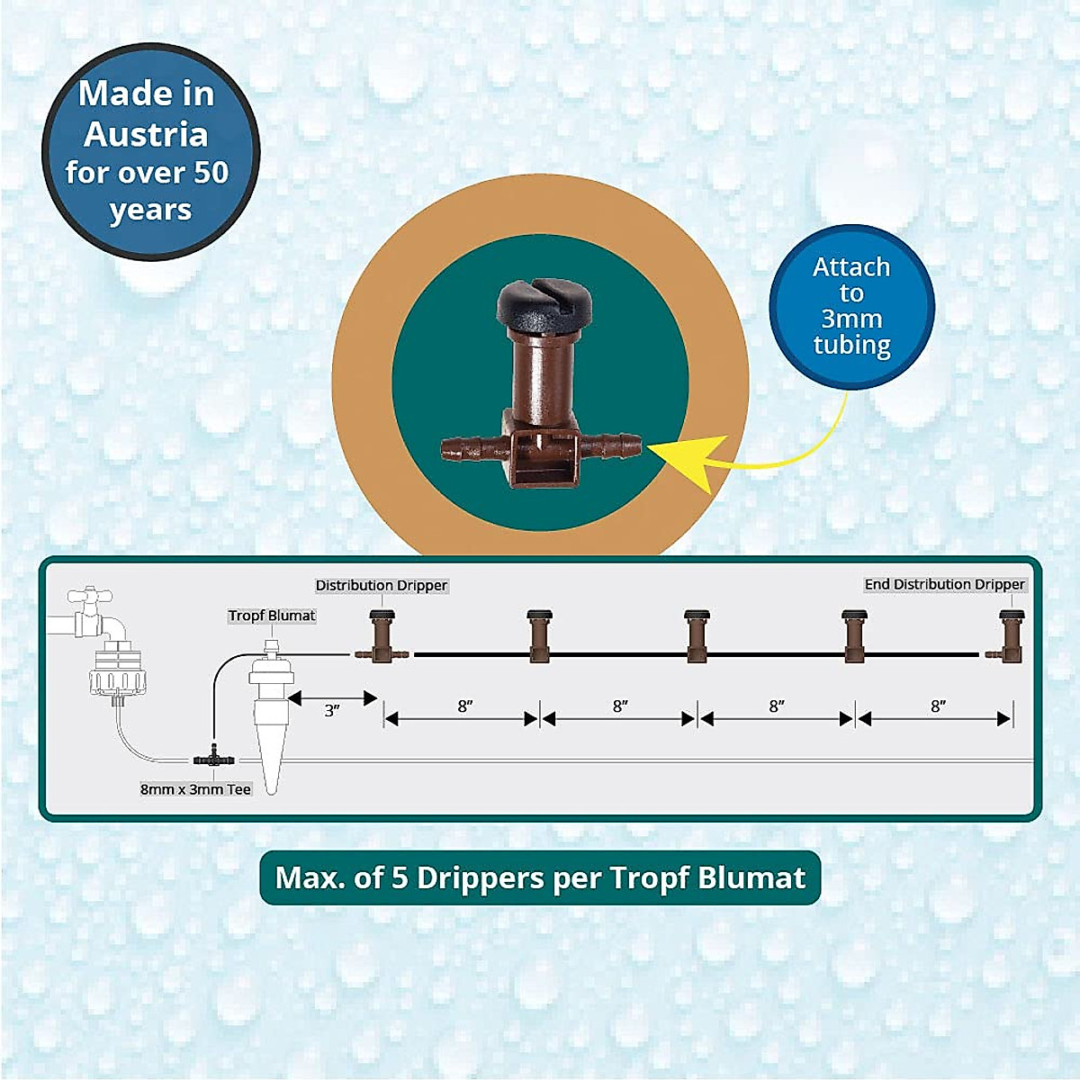 Blumat 50 Distributor Drippers with 10 End Pieces to Attach to Watering System Parts | Water Evenly Garden, Balcony Plants (50 Pieces, 10 End Pieces)