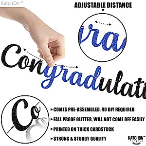KatchOn, Glitter Congratulations Banner - 10 Feet | Pre- Strung Congrats Grad Banner | Black and Blue Graduation Decorations Class of 2024 | Graduation Cap Garland for Congratulations Decorations