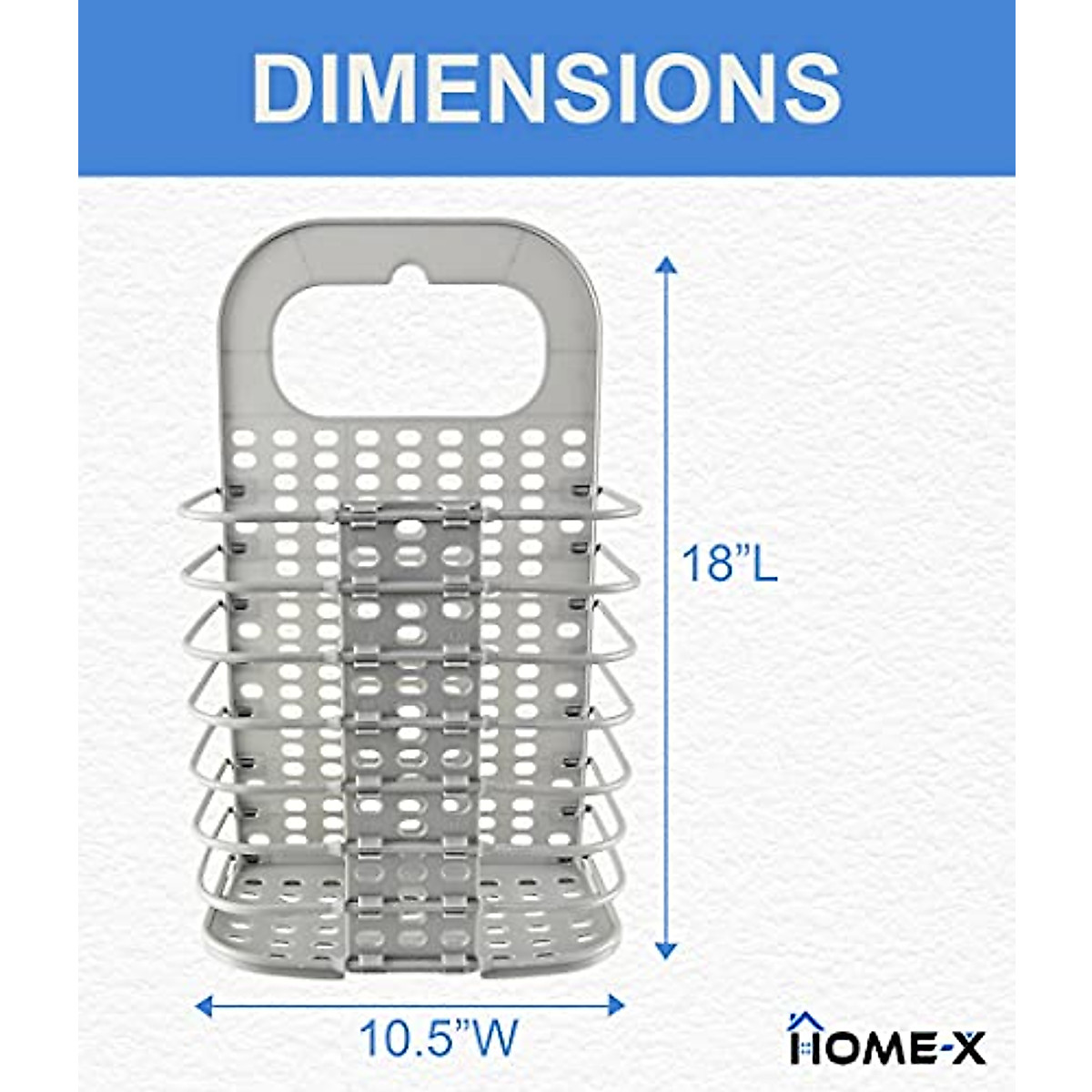 HOME-X Collapsible Laundry Hamper, Plastic Clothes Hamper and Collapsible Laundry Basket, Convenient Hanging Laundry Hamper, 18" L x 10 ½” W x 6 ½” H, Gray