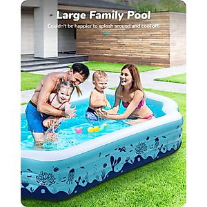 Inflatable Swimming Pool, Valwix 122" X 71" X 20" Full-Sized Family Blow Up Pools for Adults, Children, Above Ground Outdoor Garden Backyard Pool with Seat and Backrest, Summer Water Party for All