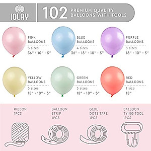 Pastel Balloon Garland Kit 36 inch Giant Macaron Candy Balloons, Rainbow Unicorn Balloon Arch Kit Birthdays Shower Wedding Bachelorette Gender Reveal DIY Backdrop Party Supplies Decorations