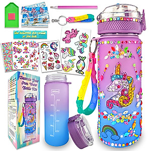 EDsportshouse Decorate Your Own Water Bottle Kits for Girls Age 4-6-8-10,Unicorn Painting Crafts,Fun Arts and Crafts Gifts Toys for Girls Birthday Christmas(Unicorn)