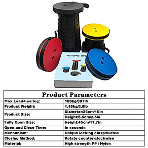 Hesanzol Portable Telescoping Stool, Retractable Folding Stool for Camping Garden Fishing Hiking Travel BBQ, Adjustable Collapsible Stools Max Load 485lbs (Black)