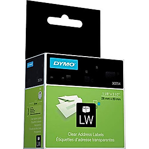 Dymo 30254 Lw Address Labels, 1-1/8 X 3-1/2, Clear, 130 Labels/Roll, 1 Roll/Bx