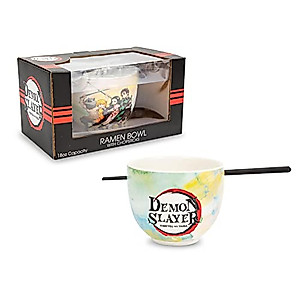 Toynk Demon Slayer Cast Japanese Dinnerware Set | 18-Ounce Ramen Bowl with Chopsticks