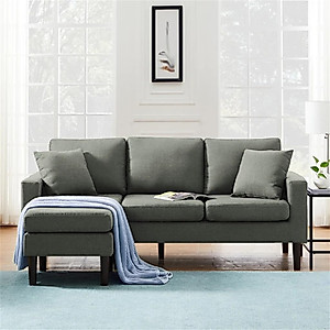 FANCUF 72" Sectional Sofa Left Hand Facing with 2 Pillows Suitable for Liveing Room Dark Grey Fabric