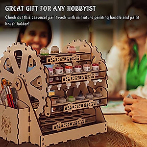 Rotating Carousel Paint Storage Rack Holds 48 Citadel/Vallejo/Army Painter Botlles Wooden Hobby & Craft Painting Station Organizer Caddy for D&D, Warhammer, Tabletop RPG Miniature, Model and Terrain
