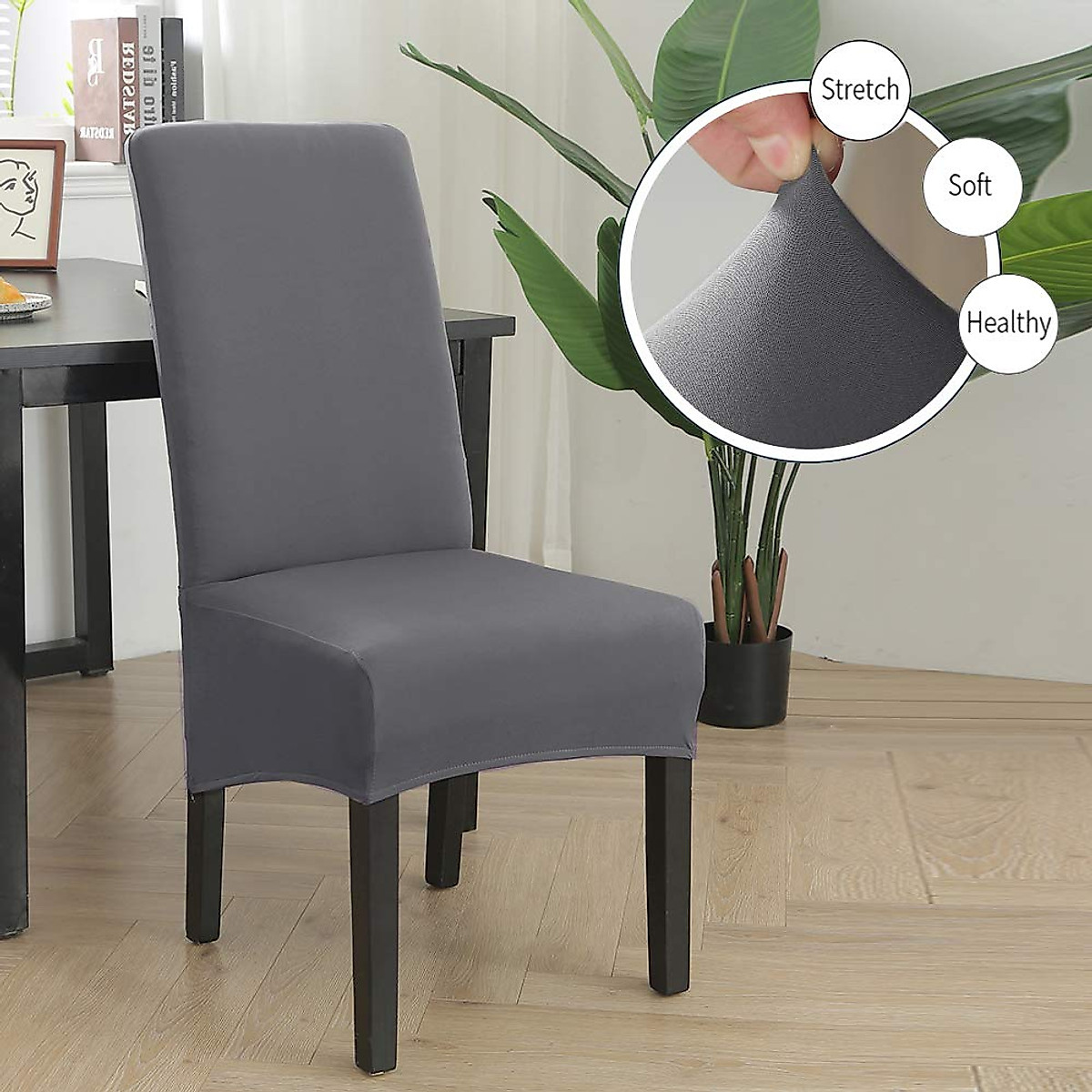 Stretch Dining Chair Slipcovers, XL/Oversized Removable Washable Soft Spandex Extra Large Dining Room Chair Covers for Kitchen Hotel Table Banquet Solid Color (2 Per Set, Gray)