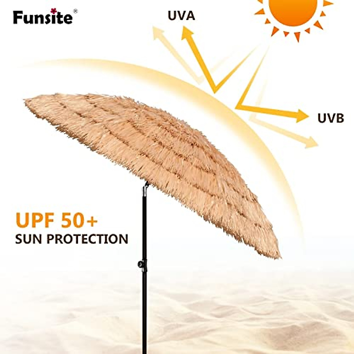 Funsite 6ft Tiki Umbrellas for Outside, UV Protect Thatch Umbrella with Tilt Design, Thatch Patio Umbrella for Outdoor Tiki Bar, Tropical Palapa Tiki Hut Hawaiian Hula Beach Umbrella
