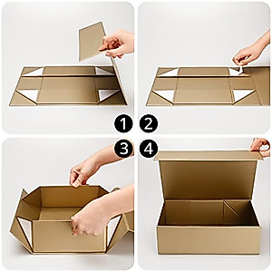 MONDEPAC Gift Box 11x7.5x3.5 Inches,Gold Gift Boxes with Magnetic Lid，Christmas Gift Box Contains Card, Ribbon, Shredded Paper Filler Gift Box for Gift Packaging,Christmas Birthdays Gift Packaging