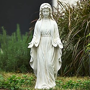 LuxenHome Virgin Mary Statue, 30'' Religious Garden Statue Art, Virgen De Guadalupe Statues, Angel Figurines Large Garden Statues, Outdoor Statues, Garden Sculptures, Outdoor Garden Decorations, Ivory