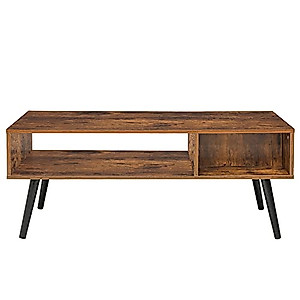 Iwell Mid Century Coffee Table with Drawer and Storage Shelf for Living Room, Wood Cocktail Table, Accent TV Table for Reception Room/Office, Easy to Assemble, Rustic Brown