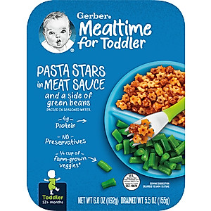 Gerber Mealtime for Toddler Pasta Sauce in Meat Sauce with Side of Green Beans, Packed in Seasoned Water, Toddler Meal with No Preservatives, 6.8 OZ (Pack of 6)