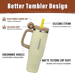 FUHUURI 40oz Stainless Steel Tumbler with Handle,Straw Lid,Double Wall Insulated, Keep Drinks Cold or Hot,Cupholder Friendly (Khaki brown)