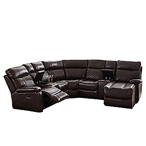 DHHU Living Room Leather Motion Sectional Sofa, PU L Shape Symmertrical Cup Holder and Storage Box, Leathaire Corner Couches Modern Reclining Sofá, Brown