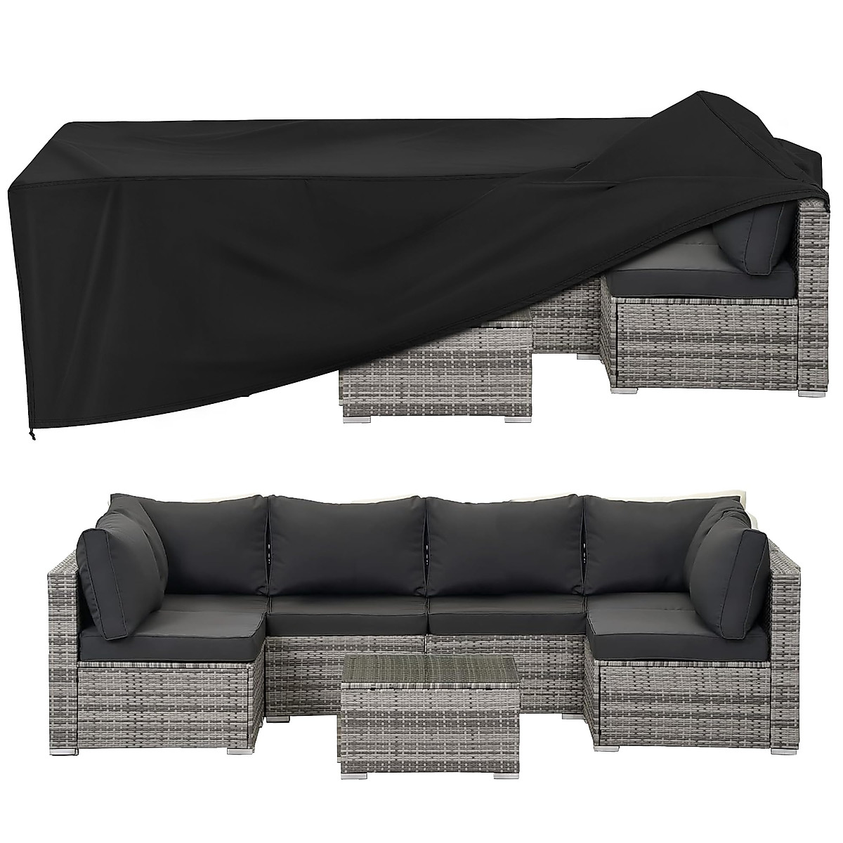 Arcedo Outdoor Furniture Cover Rectangular, Waterproof Patio Furniture Set Cover for Sectional Conversation Set, All Weather Protection Dining Table Chair Set Cover, 108" x 82" x 30"H, Black