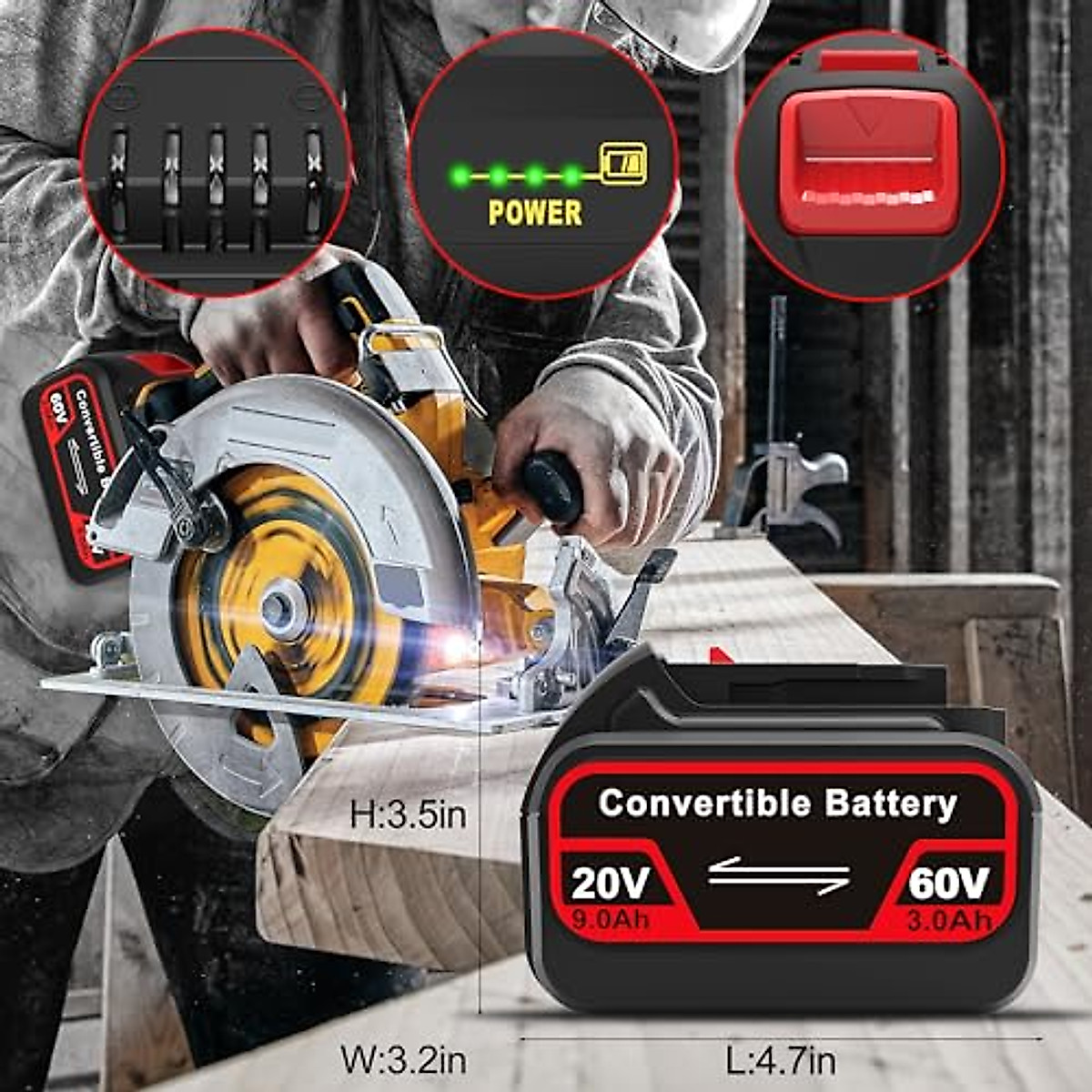 CHAUNVEN 9.0Ah DCB606 Battery Replacement for Dewalt 20V / 60V / 120V Battery MAX DCB606 DCB609 DCB612 Cordless Power Tools Battery