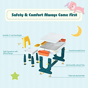 Costzon 5 in 1 Kids Multi Activity Table and Chair Set, Building Block Table w/Double-Sided Board, Storage, Children Draw Table w/Pen Folding to Toddler Luggage, Gift for Boys & Girls