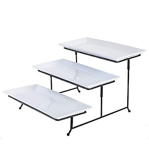 3-Tiered Stoneware Serving Tray Set with Metal Stand